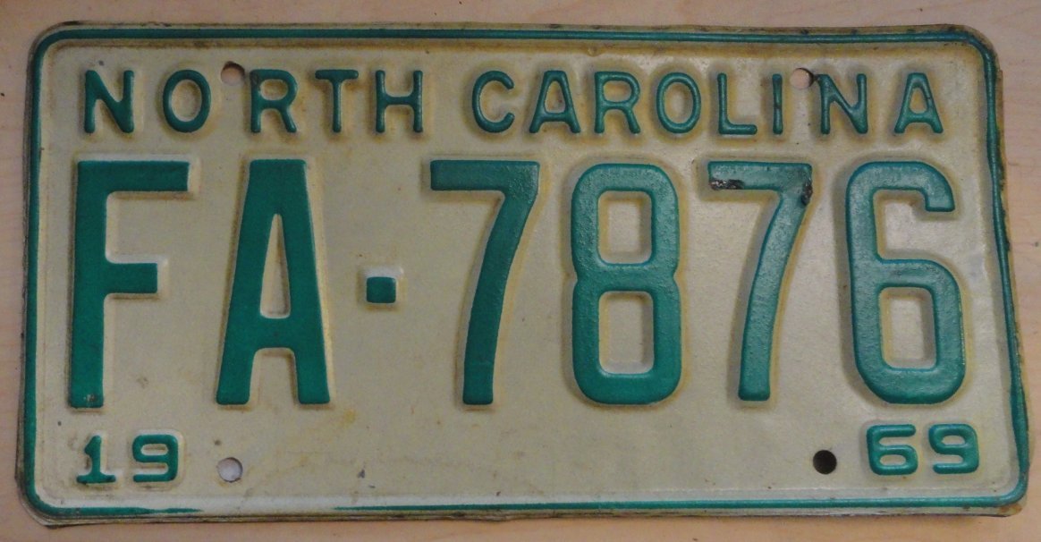 1969 North Carolina license plate FA 7876