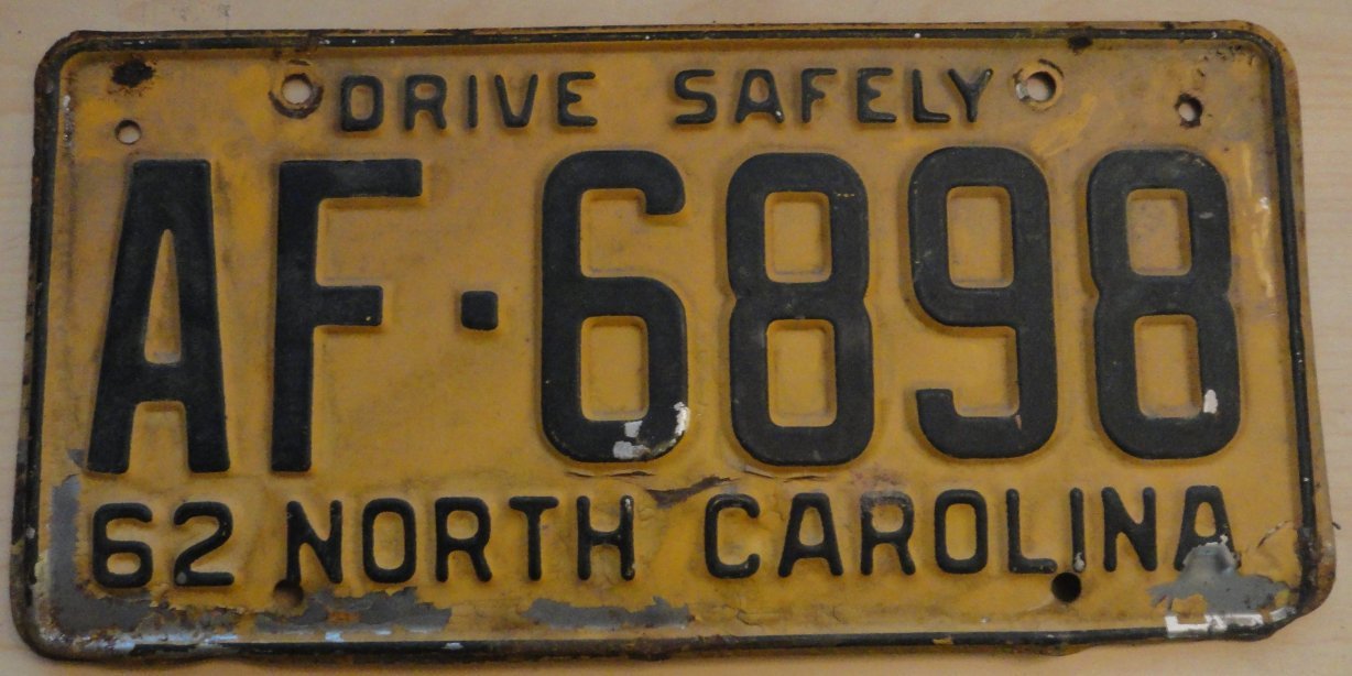1962 North Carolina license plate AF 6898