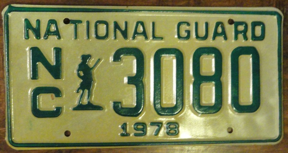 NOS 1978 North Carolina National Guard license plate 3080 new old stoc