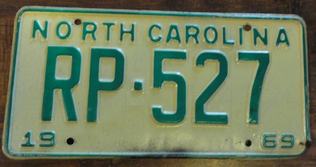 1969 North Carolina license plate RP 527
