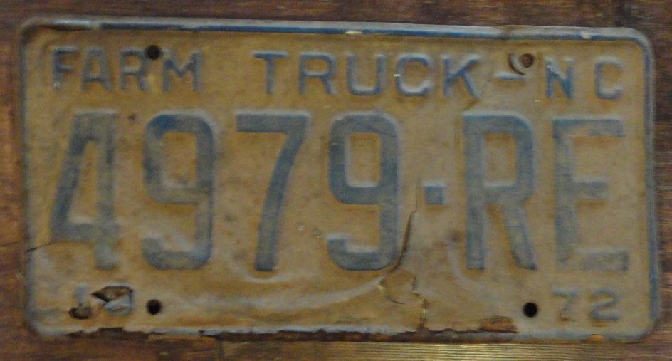 1972 North Carolina farm truck license plate 4979 RE
