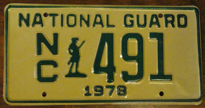 NOS 1978 North Carolina National Guard license plate 491 new old stock