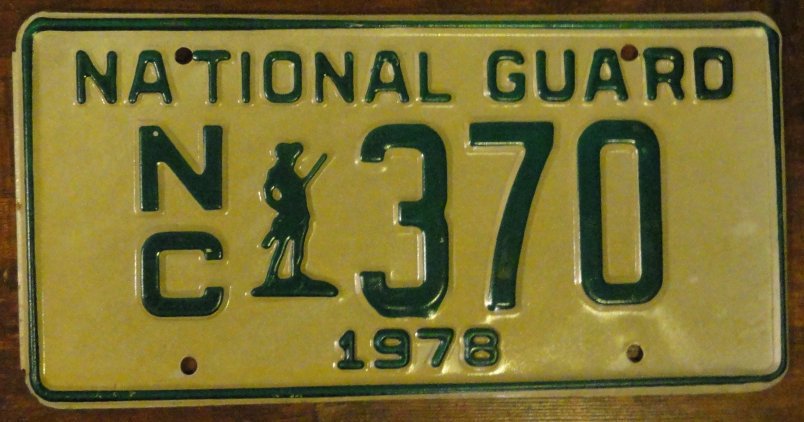 NOS 1978 North Carolina National Guard license plate 370 new old stock