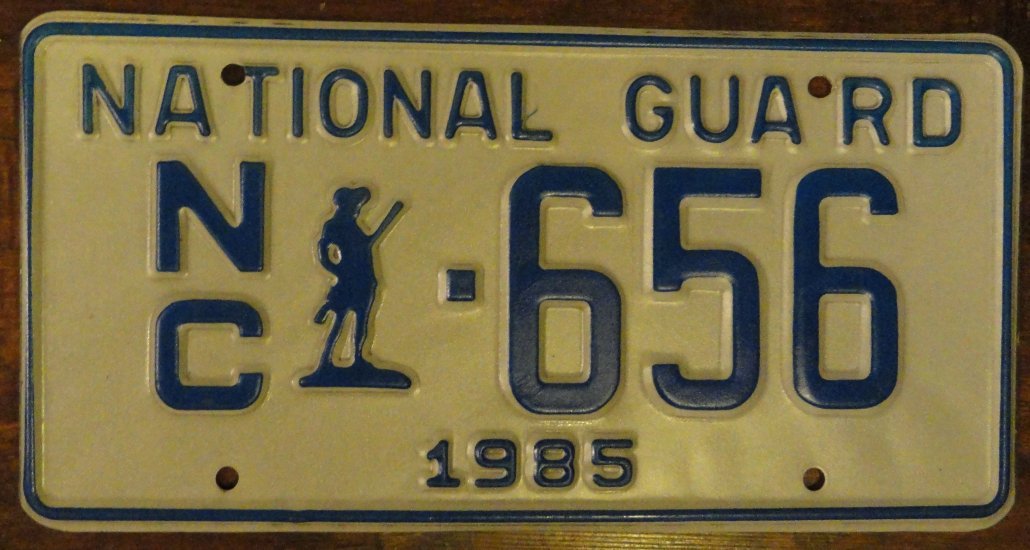 NOS 1985 North Carolina National Guard license plate 656 new old stock