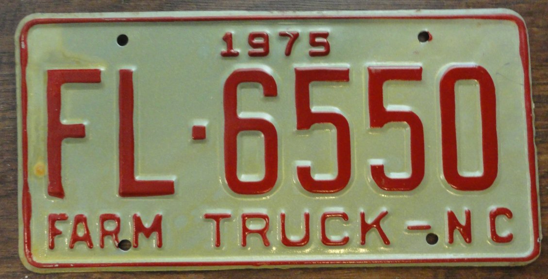 NOS 1975 North Carolina farm truck license plate FL 6550