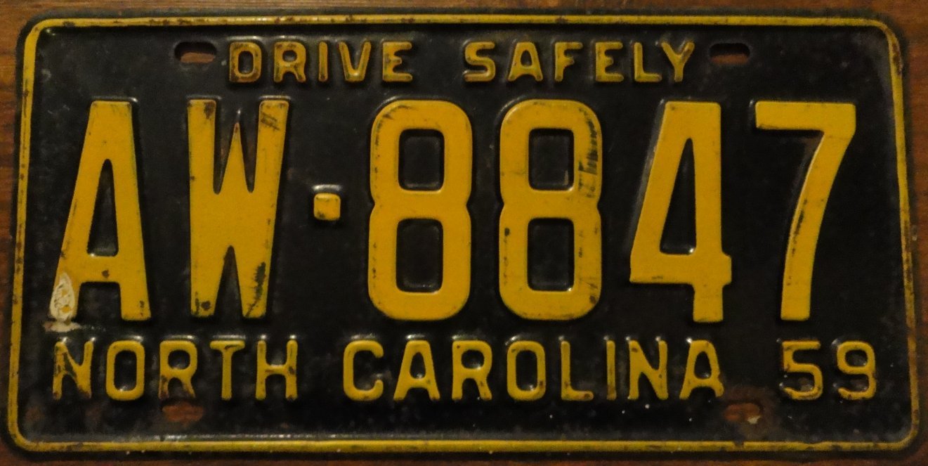 1959 AW 8847 North Carolina license plate
