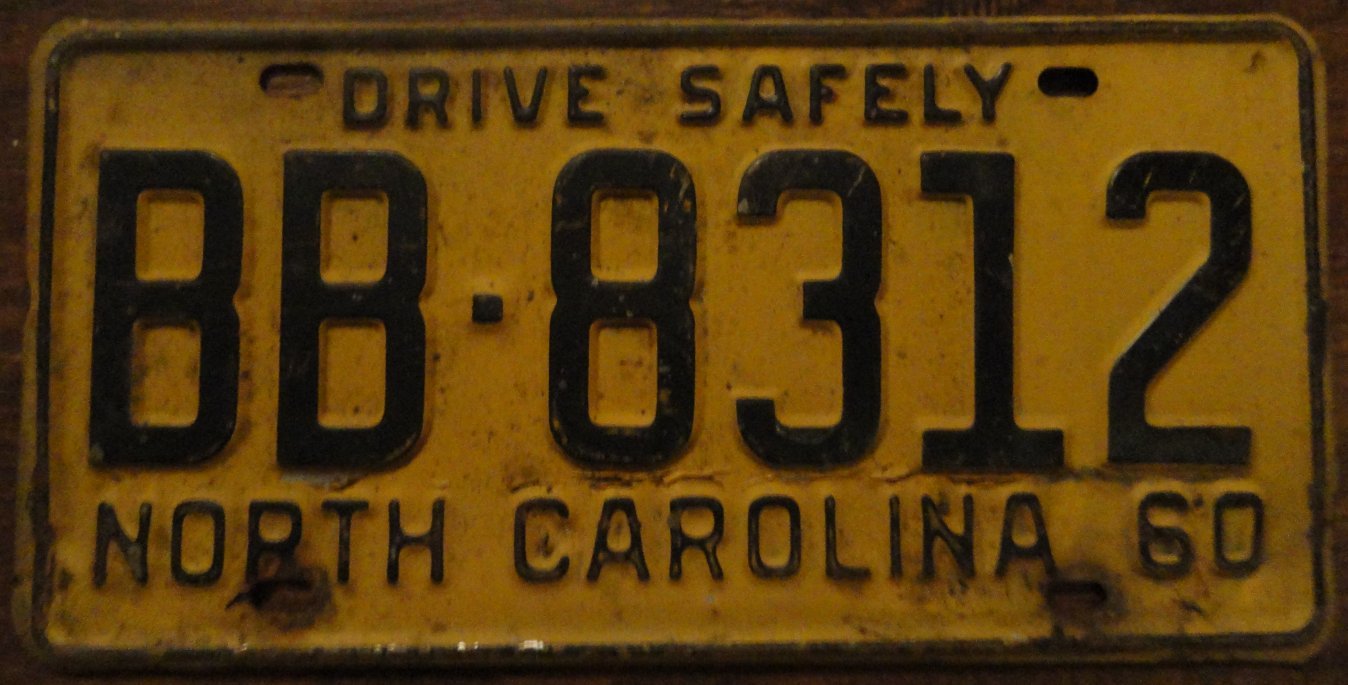 1960 BB 8312 North Carolina license plate