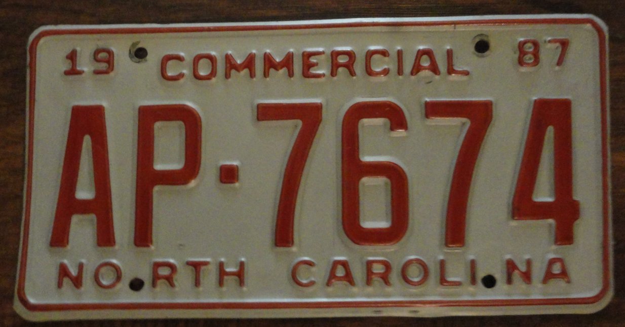 1987 AP 7674 North Carolina commercial license plate