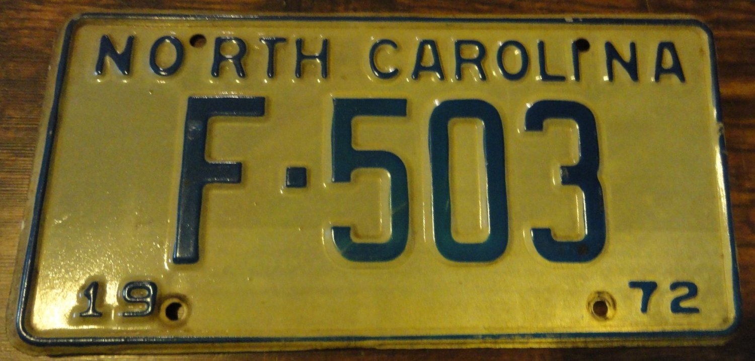 1972 F 503 North Carolina license plate