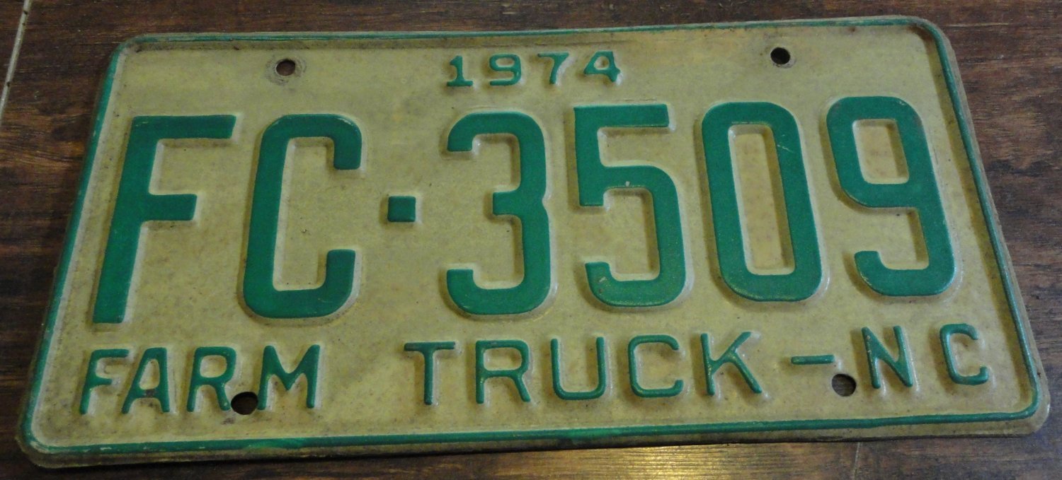 1974 FC 3509 North Carolina farm truck license plate