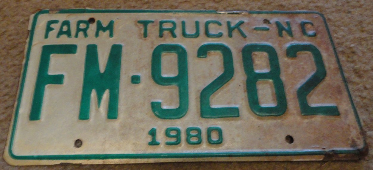 1980 FM 9282 North Carolina farm truck license plate