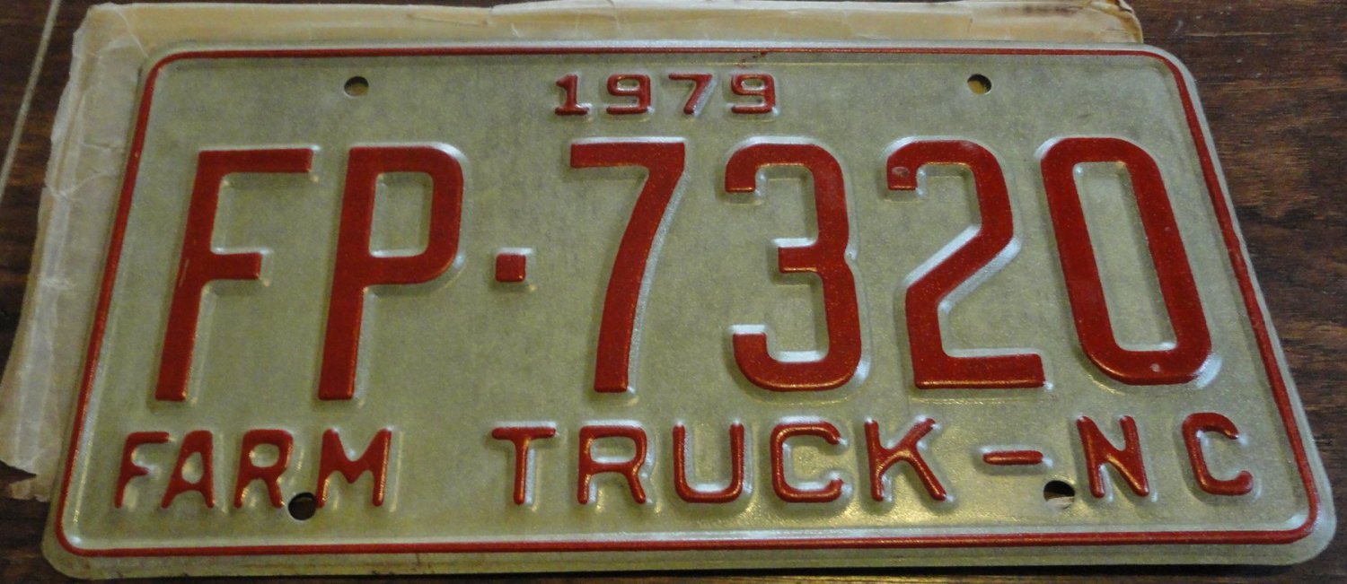 NOS 1979 FP 7320 North Carolina farm truck license plate new old stock