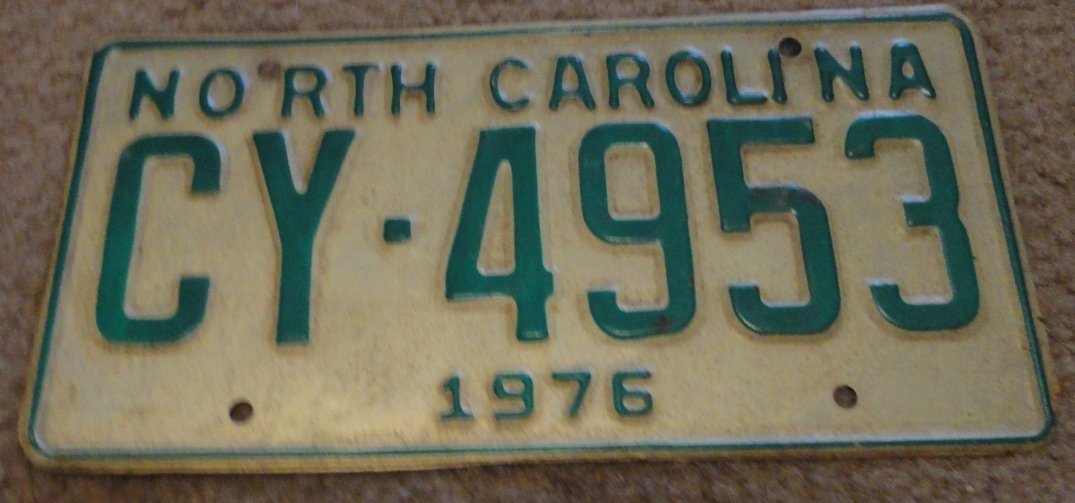 1976 CY 4953 North Carolina license plate