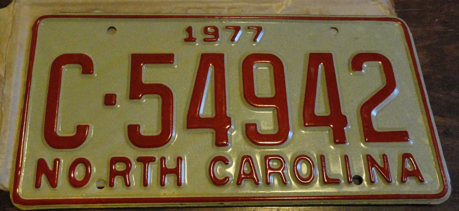 NOS 1977 C 54942 North Carolina license plate new old stock