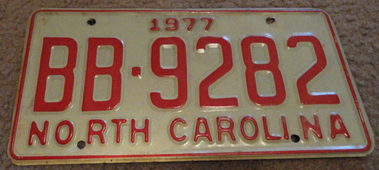 1977 BB 9282 North Carolina license plate