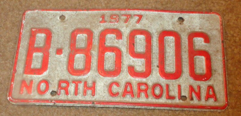 1977 B 86906 North Carolina license plate