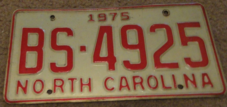1975 BS 4925 North Carolina license plate