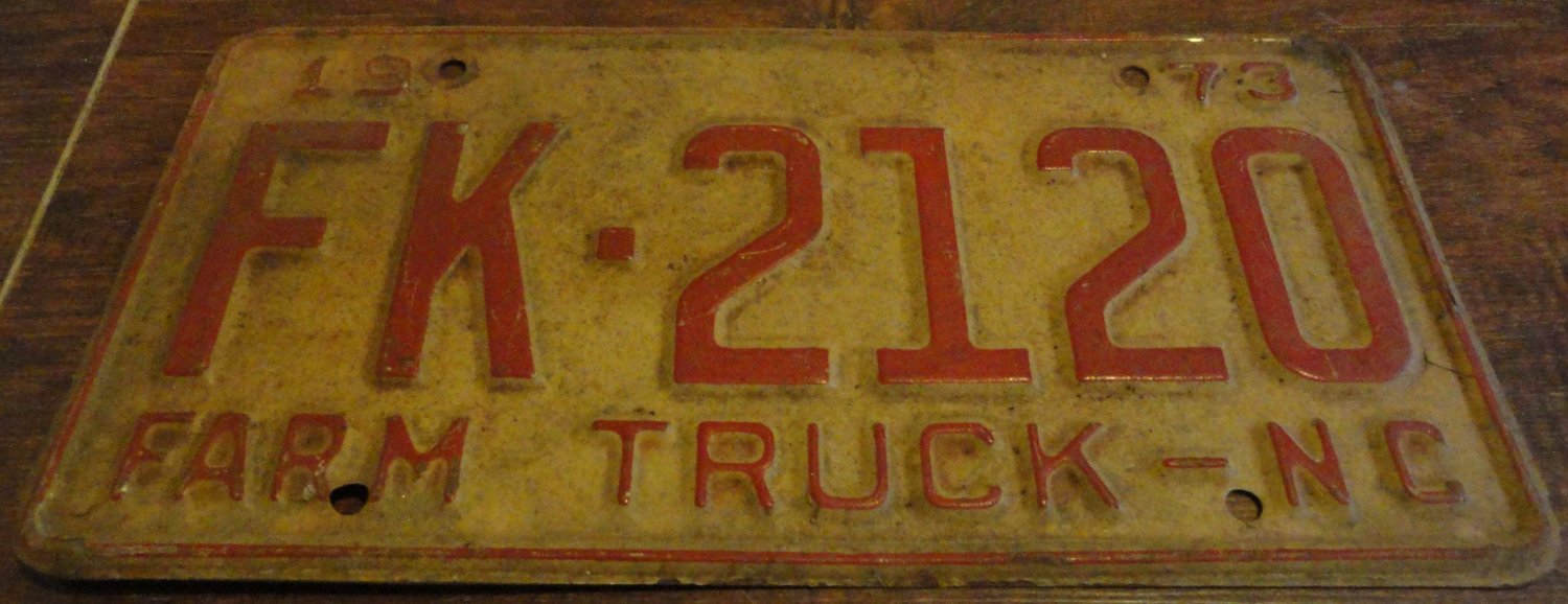 1973 North Carolina farm truck license plate FK 2120