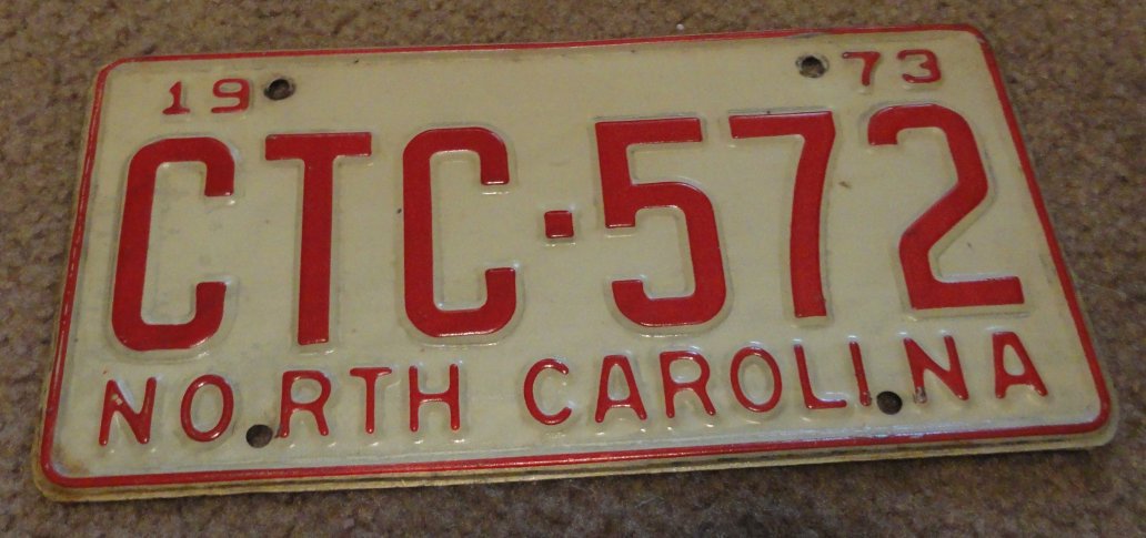 1973 North Carolina license plate CTC 572