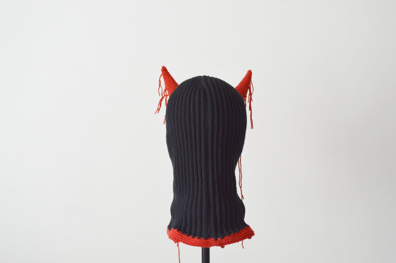 Custom creepy devil horns beanie ski mask 3 hole Knit distressed ...