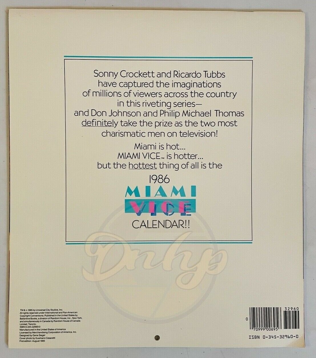 MIAMI VICE 1986 12 Month First Edition Calendar 12x10 USA 1985 NOS Vintage