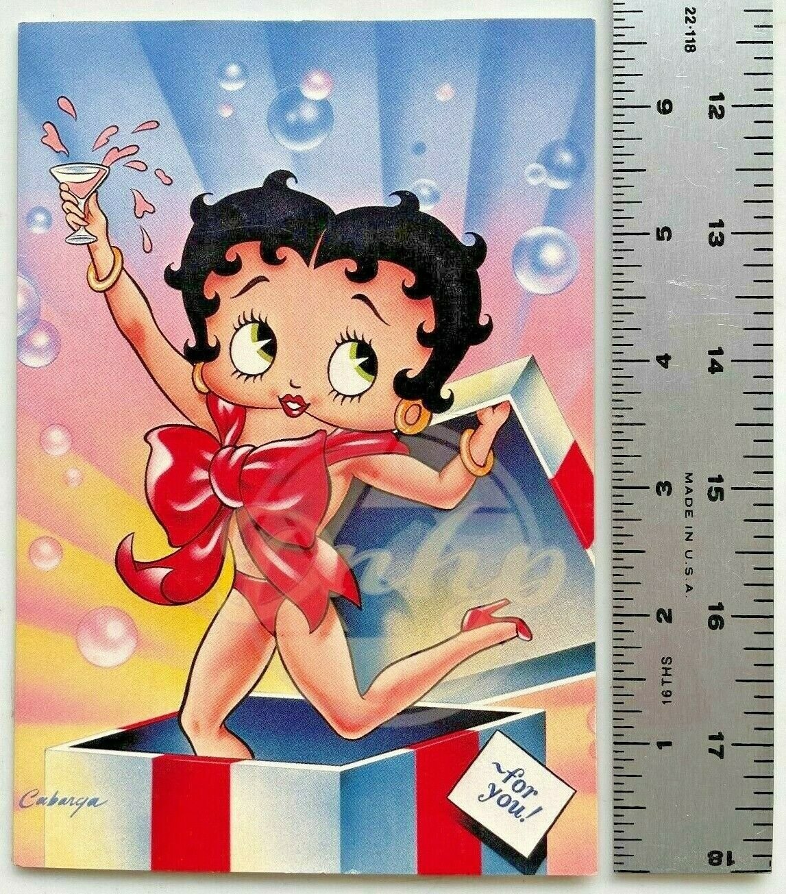 BETTY BOOP Christmas Bow Card Paper Moon 1980s Vintage SPK03