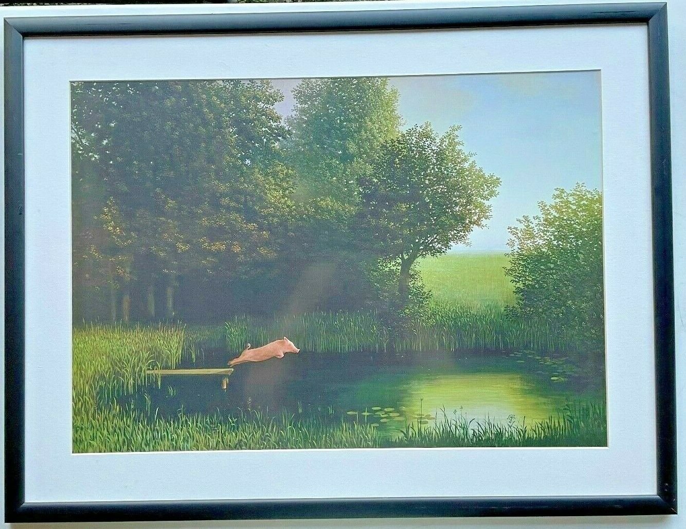THE DIVING PIG Michael Sowa 26x34 Black Frame White Matte Print 2004