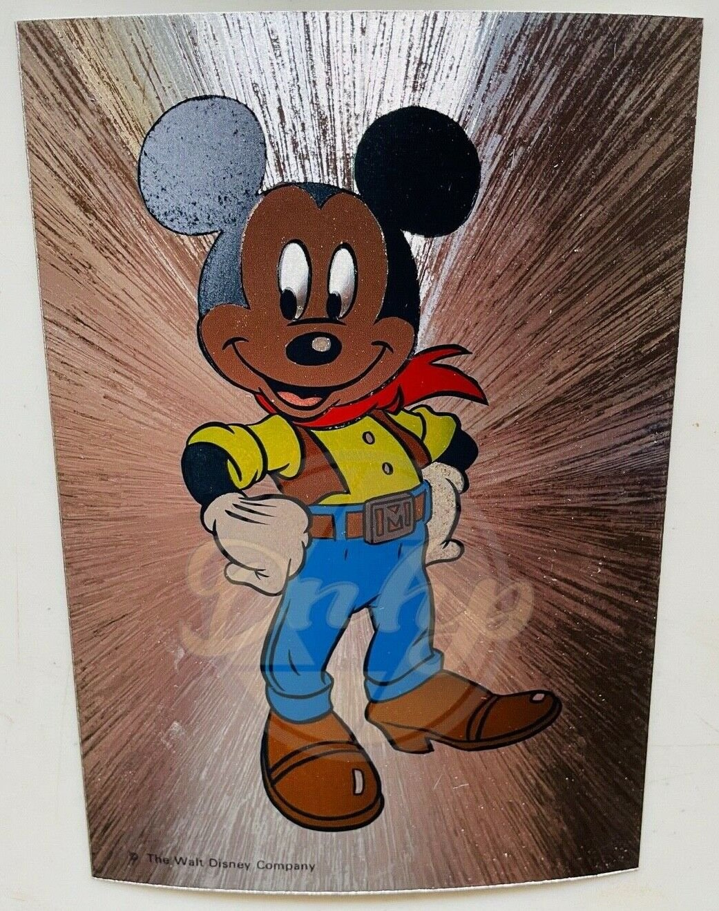 COWBOY MICKEY MOUSE Disney Foil Postcard No Postmark NOS England Vintage