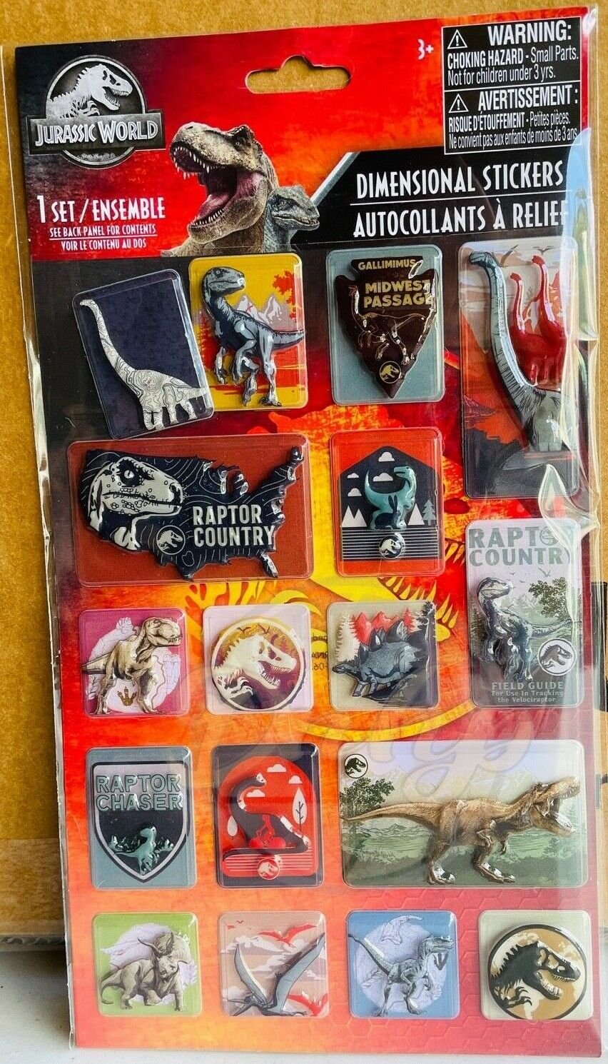 Jurassic World Dinosaur Dimensional 17 Stickers Sealed Pack