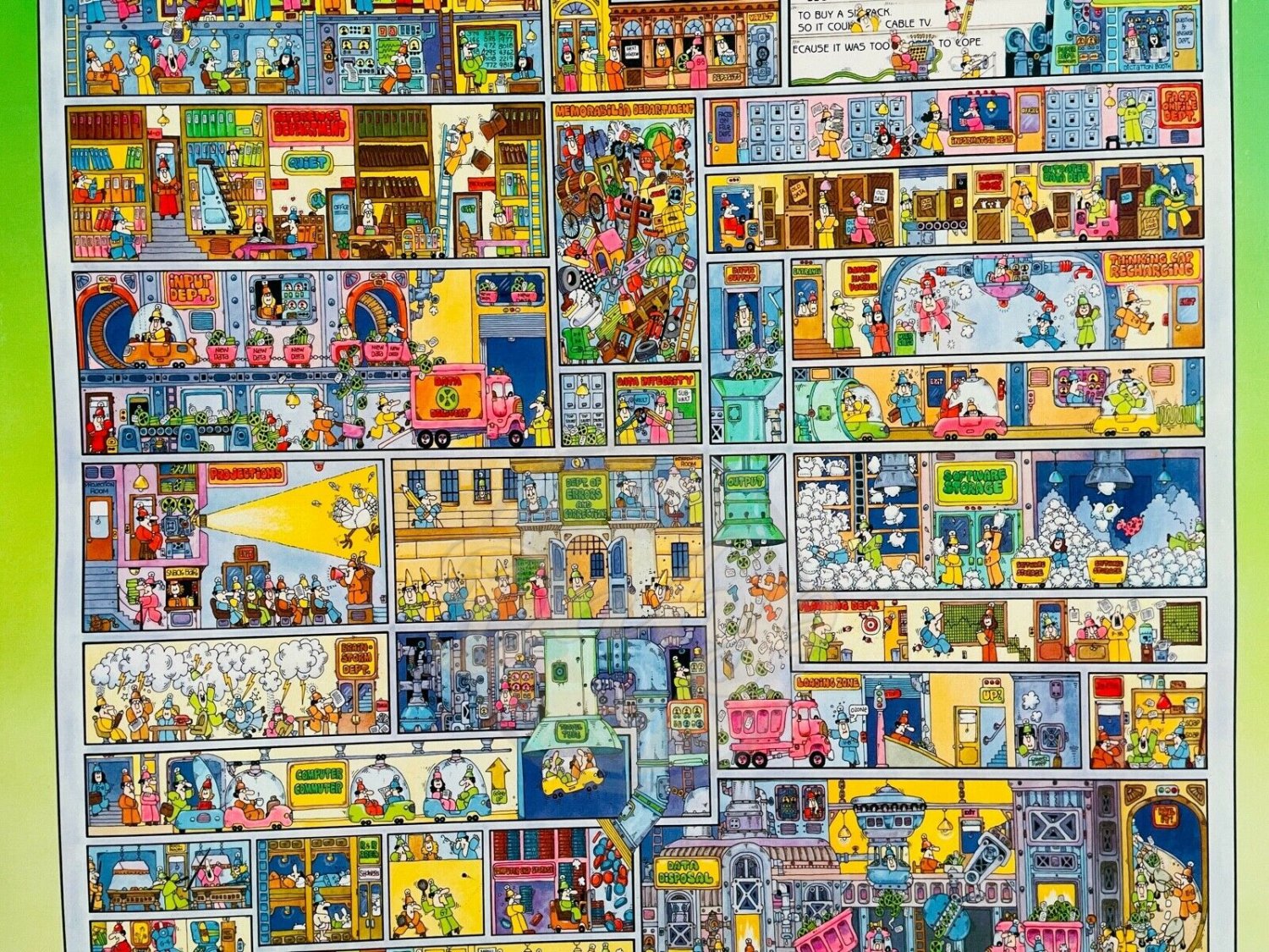 COMPUTERS Inside Story Laminated Cartoon Poster Hallmark 1980s USA Vintage