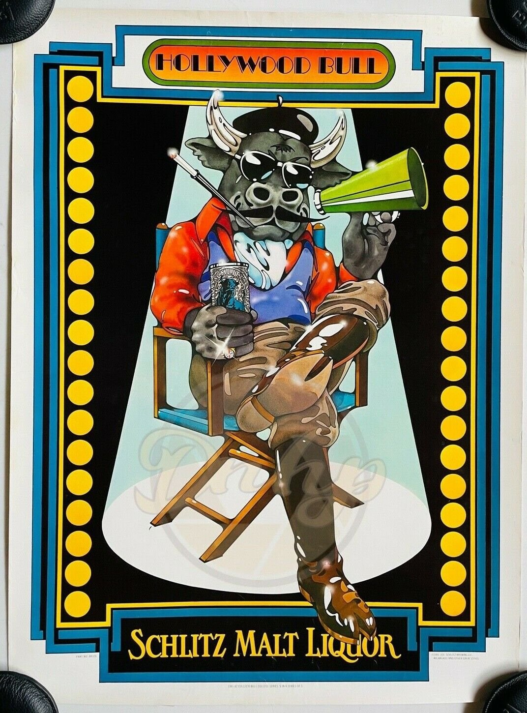 SCHLITZ Hollywood Bull 18x24 Poster Malt Liquor 1980s USA 1 Of 5 Vintage