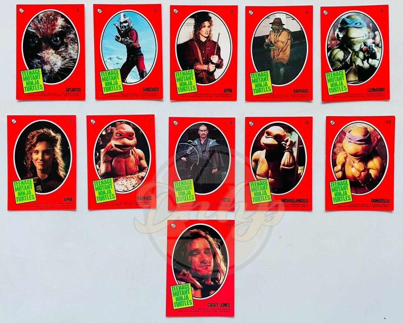 TEENAGE MUTANT NINJA TURTLES Sticker Card Set (11) Topps 1989 USA Vintage