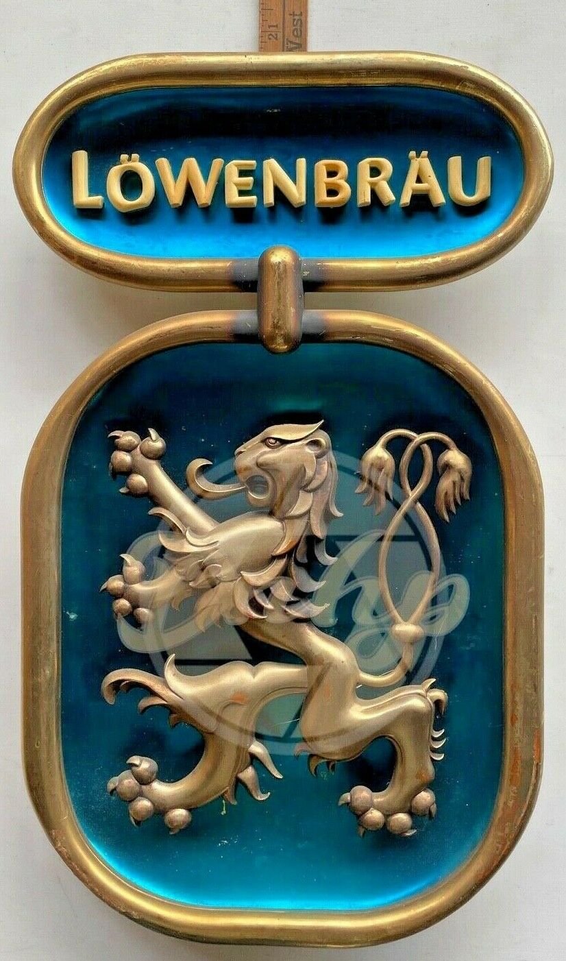 LOWENBRAU LION 3D Plastic Sign 12x20 1980s Made USA Vintage