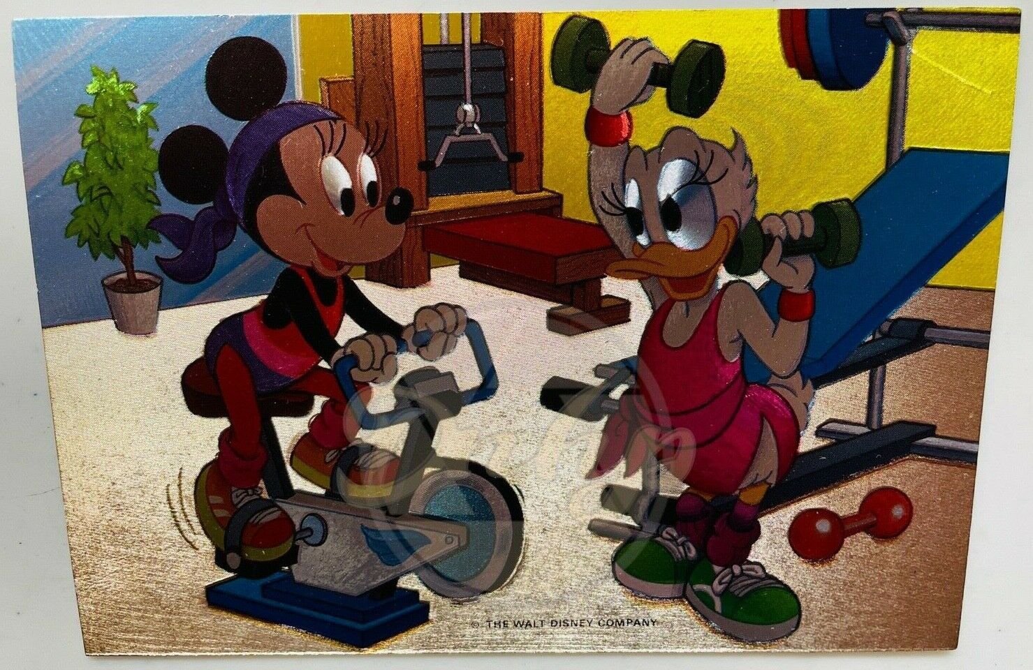 MINNIE MOUSE DAISY DUCK Workout Foil Postcard No Postmark NOS England ...