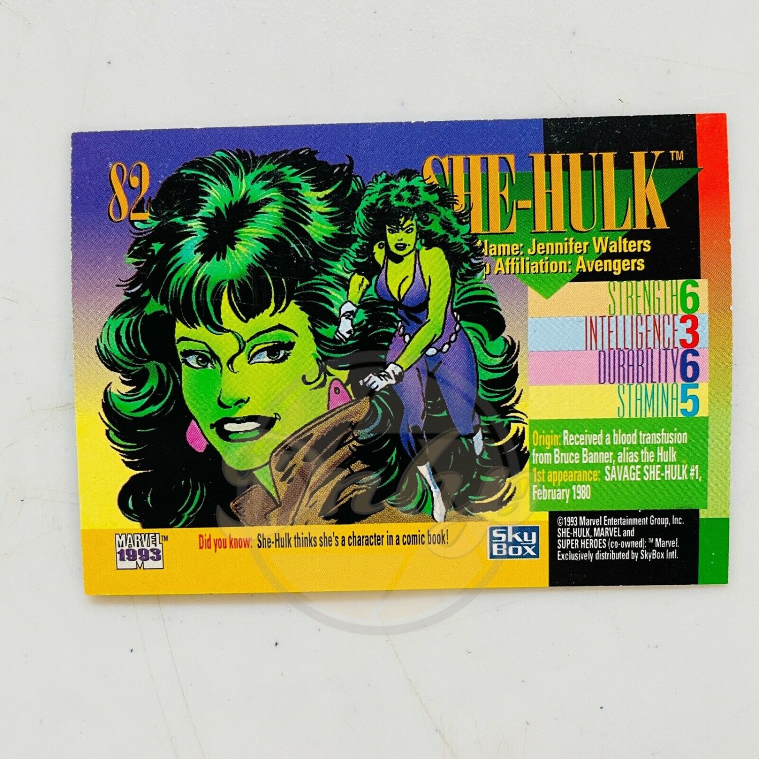 SHE HULK Super Heroes 82 Marvel Comics SkyBox Trading Card USA 1993