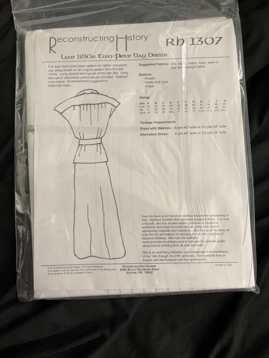 Reconstructing History Sewing Pattern 1307 - Late 1930s Two-Piece Day Dress