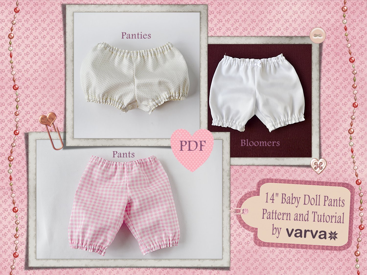 DIY pants/bloomers/panties for 14-15 inch Waldorf doll. PDF sewing ...
