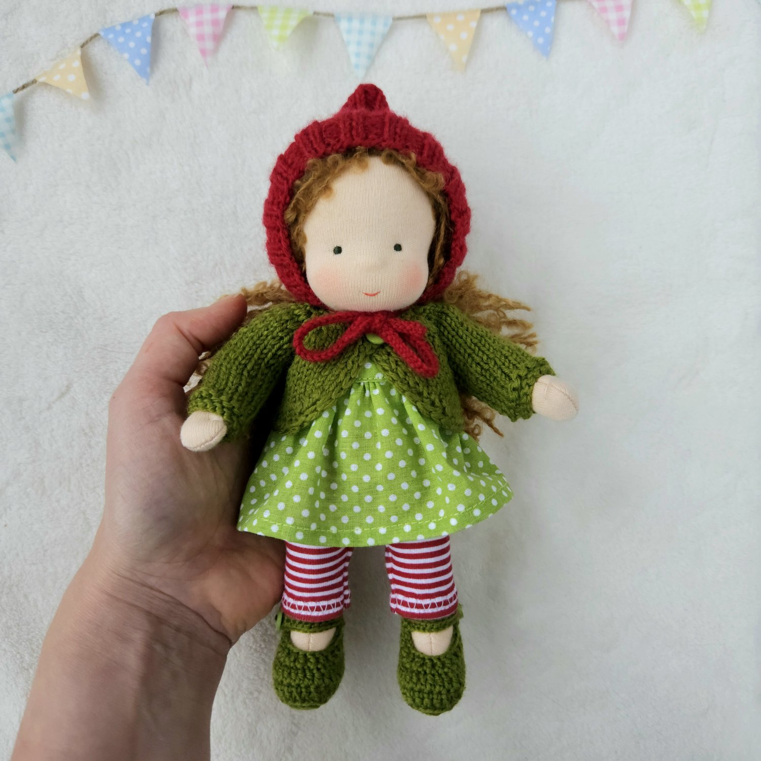 Waldorf doll Girl 7 inch (18 cm) tall. Natural organic Steiner doll