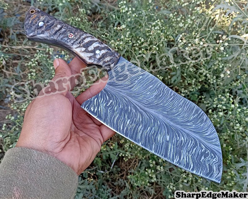 Damascus Steel Knife Custom Handmade - 12 inches feather pattern ...