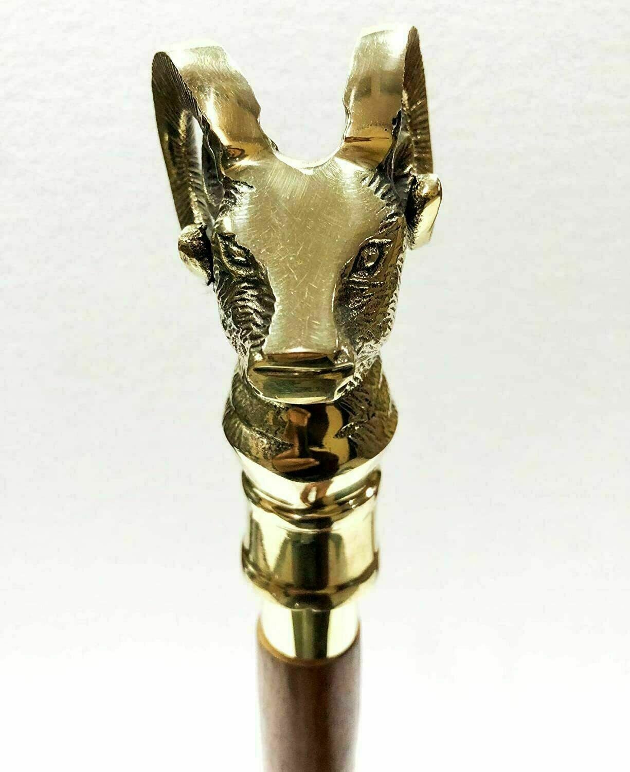Antique Goat Design Head Handle Victorian Wood Walking Stick Vintage ...