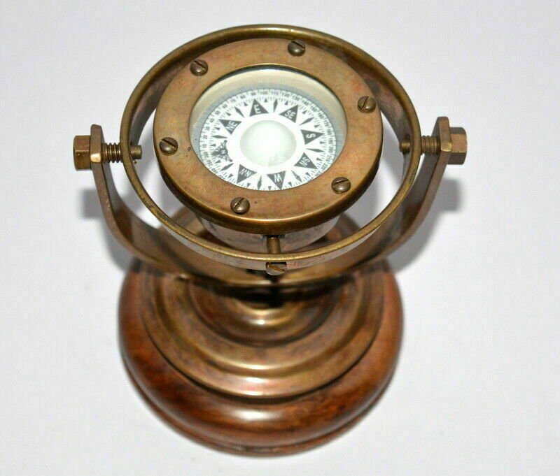 Antique brass nautical gimbal compass vintage ship's binnacle gimballed ...