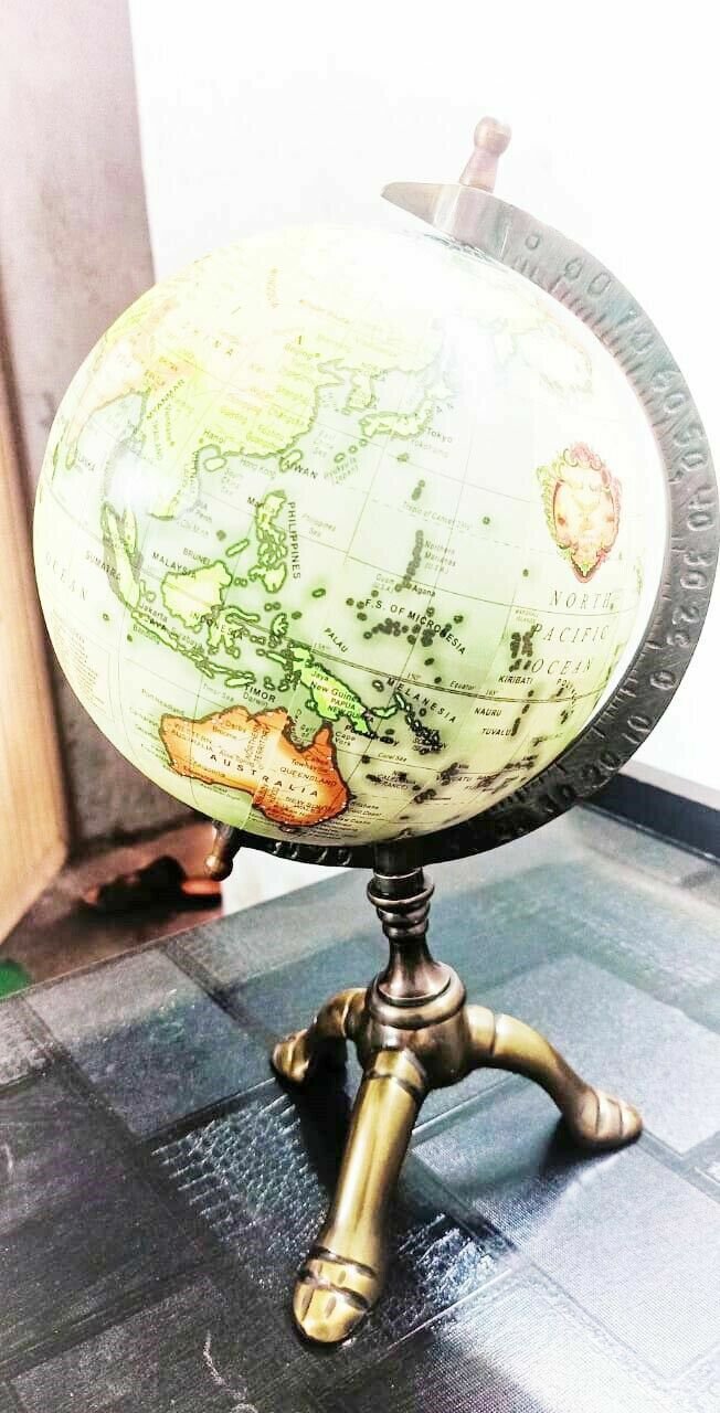 Antique Brass 12" Terrestrial world Globe & map Nautical Desktop Table ...