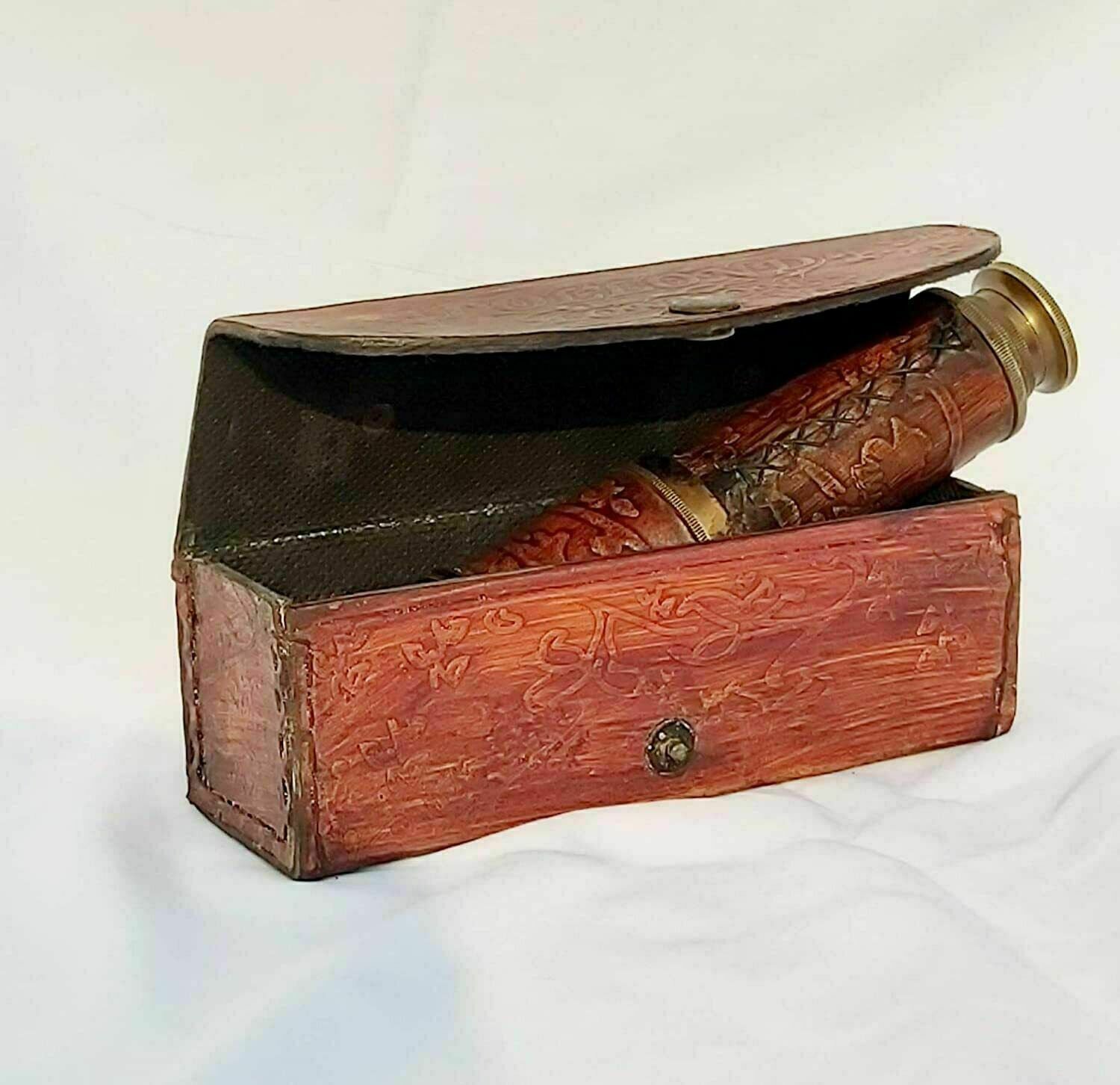 Antique brass telescope marine nautical leather pirate spyglass vintage ...