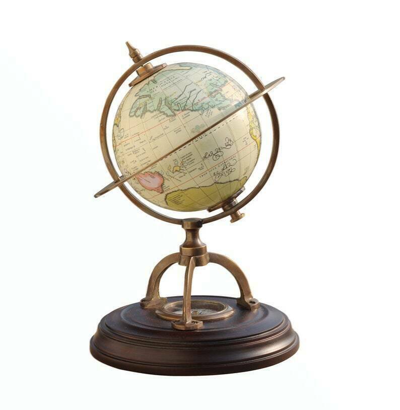 Vintage World Map Globe With Compass NauticClassic globes withoal ...