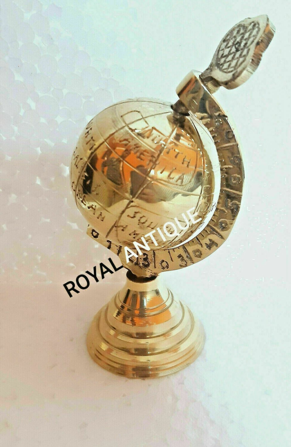 Antique Vintage World Map Sphere Full Brass Desk Globe Table Top Home Decor