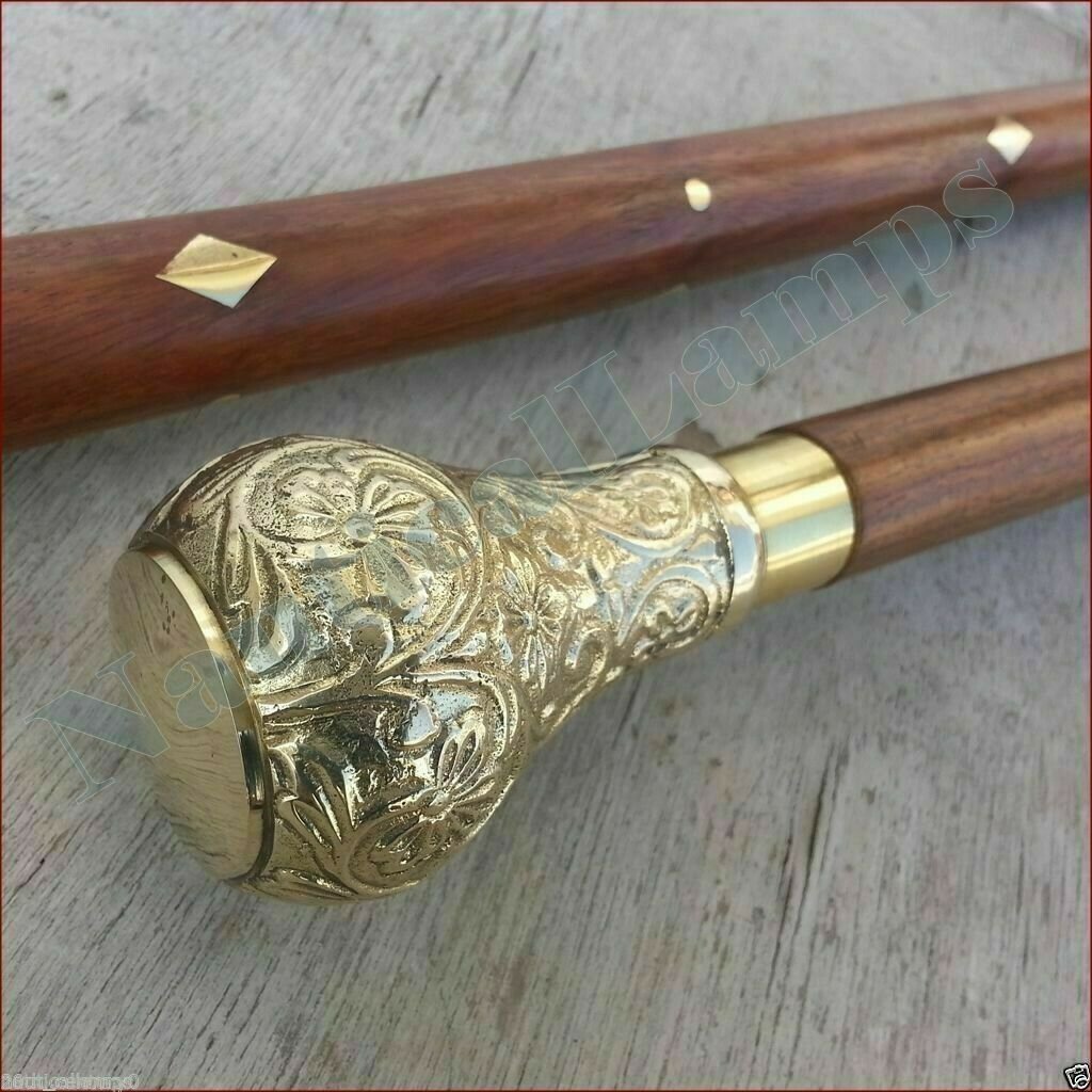 Victorian Ball Head Handle Antique Brass Vintage Style Wooden Walking ...