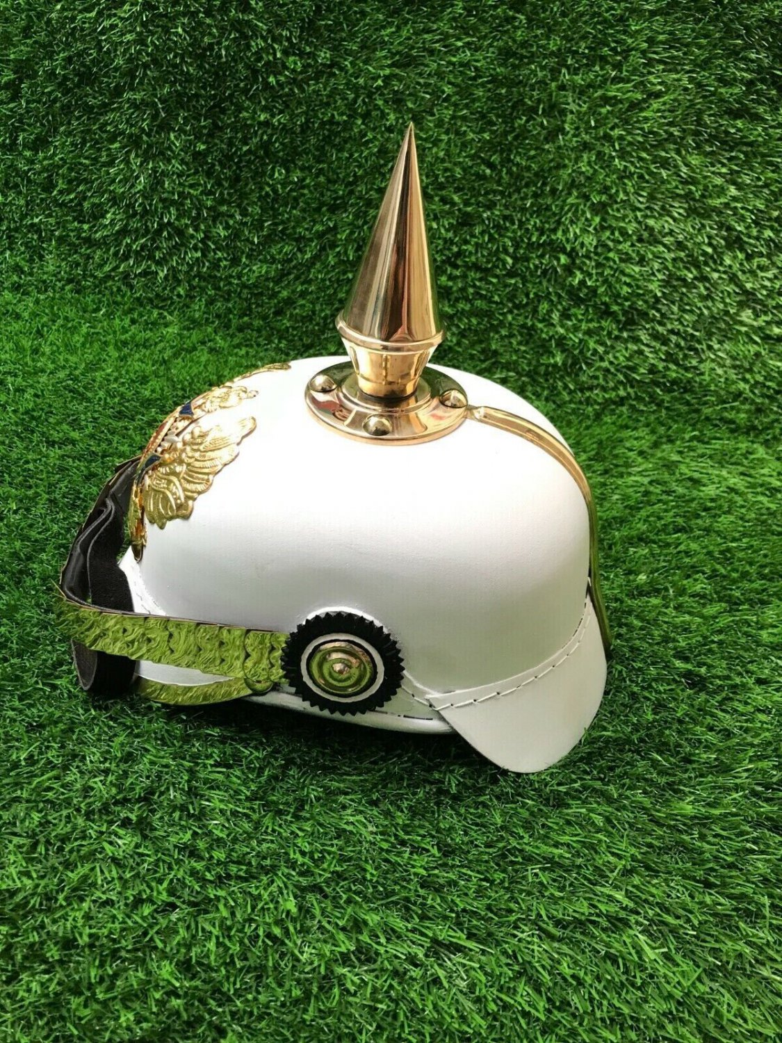 Long Spiked Prussian Helmet in White Color Leather German Pickelhaube ...