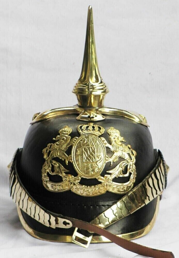 Black Leather Prussian Helmet German Pickelhaube Long Spiked Helmet WWI ...