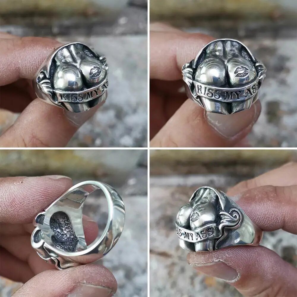 925 Sterling Silver Buttocks Ring | 925 Sterling Silver Biker Ring | K