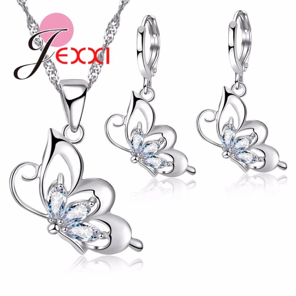 925 Sterling Silver Jewelry Sets For Women Wedding Necklace Pendant Ho